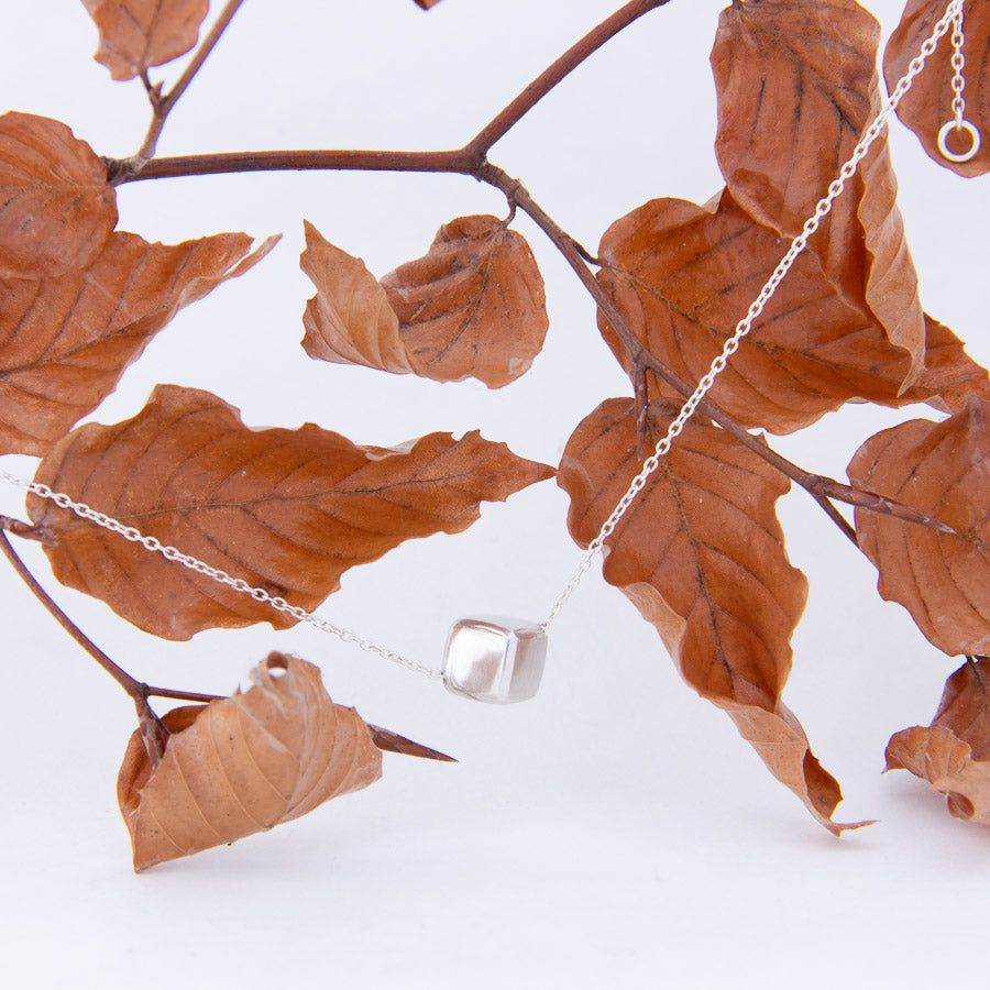 Carved cube silver necklace – Found by Dawn
